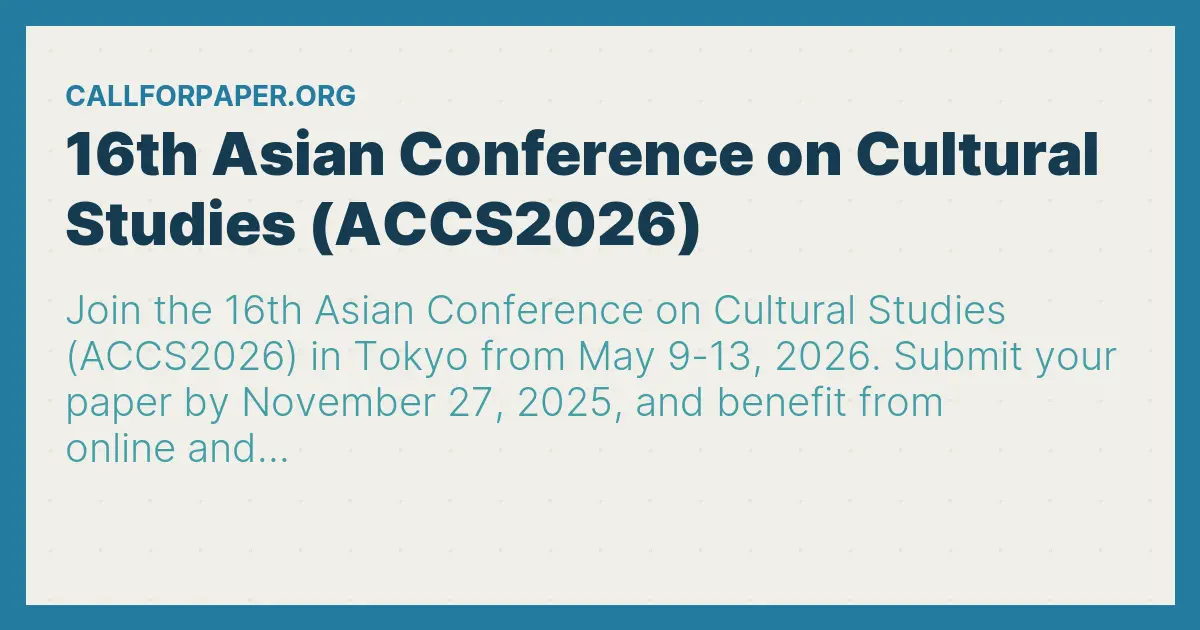 16th Asian Conference on Cultural Studies (ACCS2026)