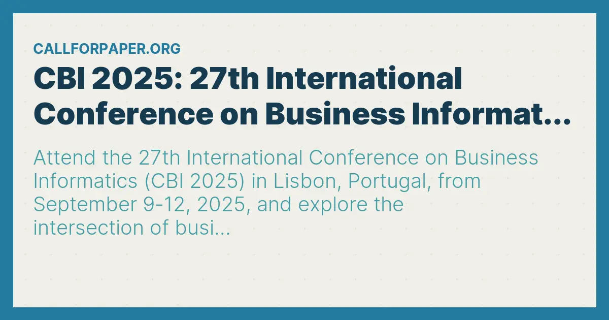 CBI 2025: 27th International Conference on Business Informat...
